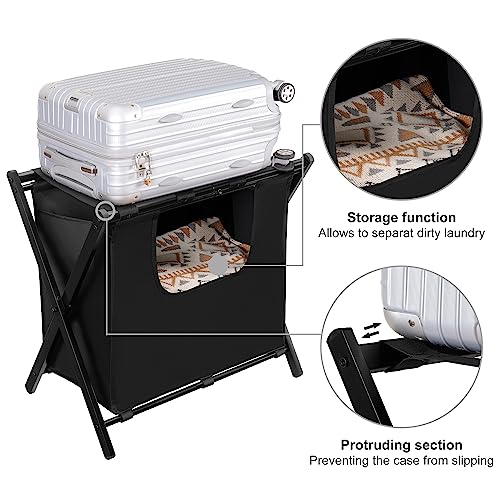 Yifeel Luggage Rack, Folding Suitcase Stand with Laundry Bag, Sturdy Luggage Holder, Steel Frame, Pack of 2, Guest Room, Bedroom, Hotel, Black JLR001B2