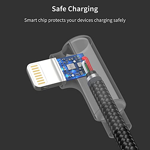 1ft Right Angle Lightning Cable Short, 3 Pack Braided Fast Charging USB to iPhone Charger Cord 90 Degree Compatible with Apple iPhone 13 12 11 Pro Max Xs Xr X 5 6 7 8 Plus SE, iPad Air/Mini