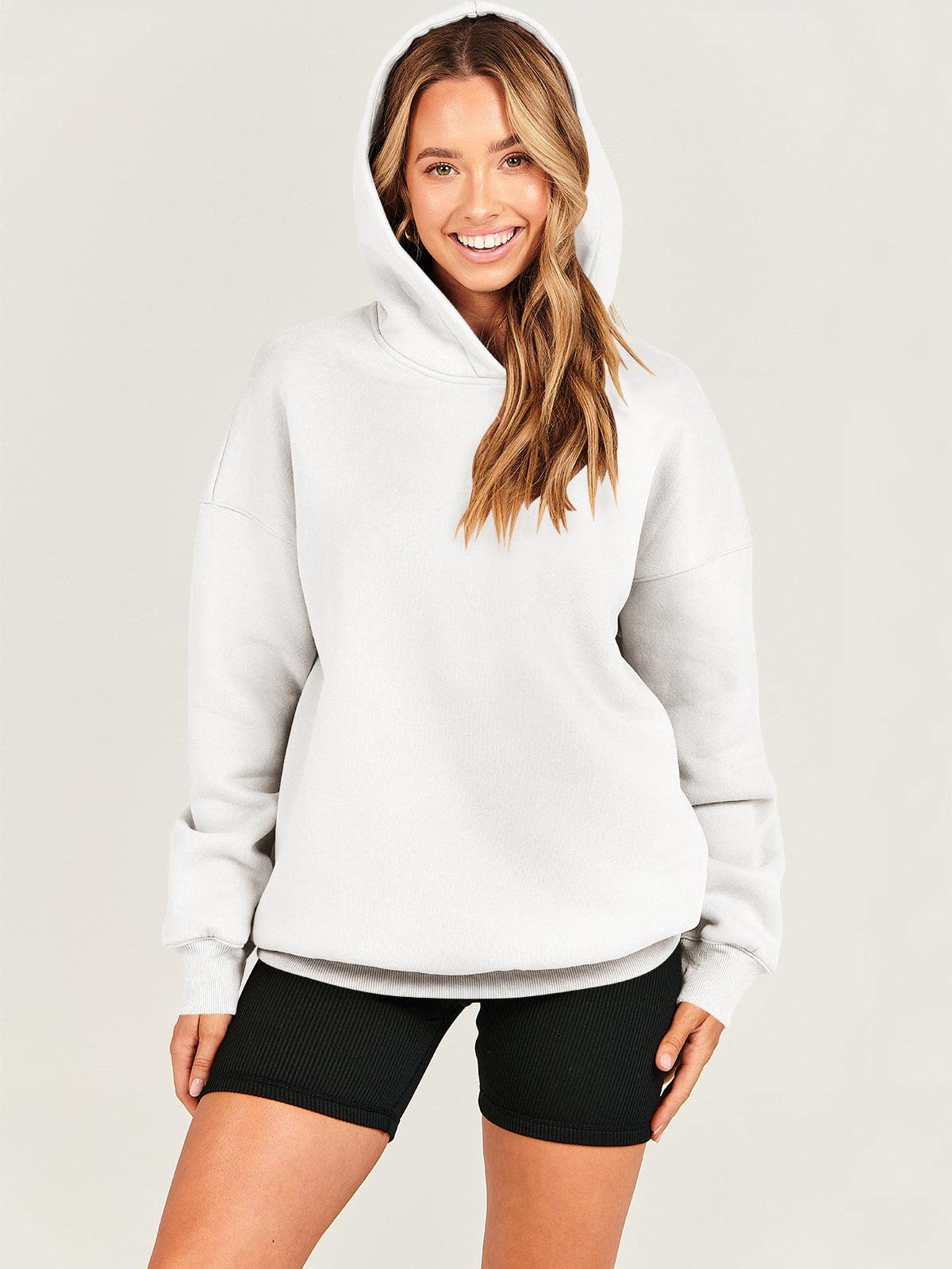 ANRABESS Women’s Fleece Oversized Hoodies Sweatshirt Solid Winter Pullover Hoodie Comfy Loose Fall Trendy Y2K Tops for Teens White A1023baise-M