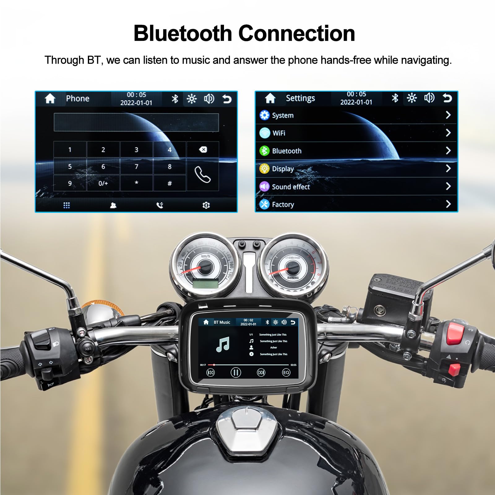 CAMECHO Portable Wireless Carplay Android Auto for Motorcycle, 5" IPS Touch Screen Portable Motorcycle Navigator IPX7 Waterproof, Dual Bluetooth, GPS Navigation for Most Motorbike, Siri