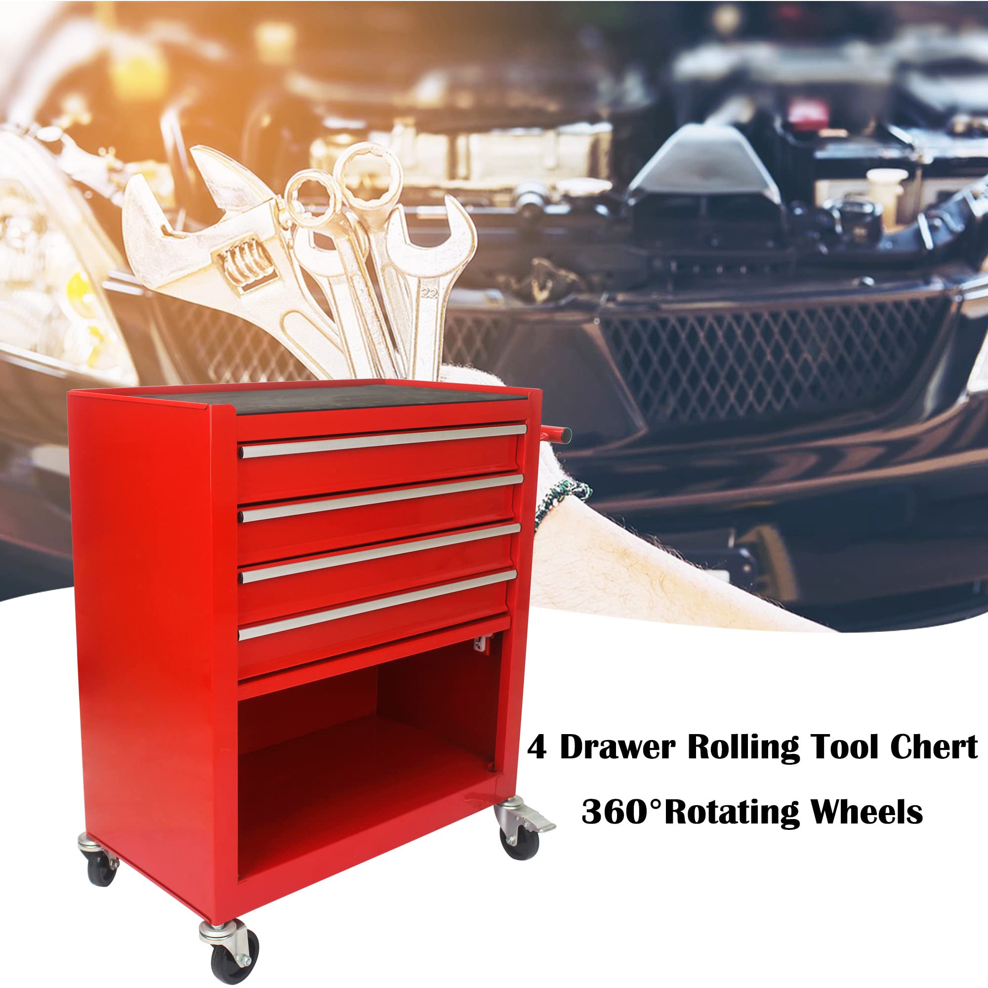 nifoti 4 Drawers Tool Cart on Wheels,Rolling Tool Box Tool Storage, Drawers Rolling Tool Box Organizer Tool Case for Garage, Warehouse, Workshop, Repair Shop (4 Drawers(Red))