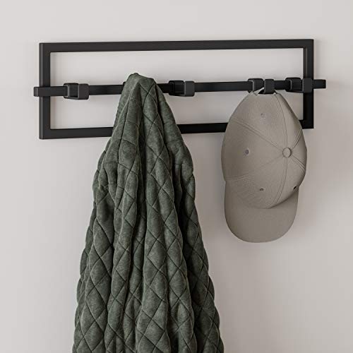 Umbra Cubiko Wall Mounted Modern, Sleek, Space-Saving Hanger with Retractable Hooks to Hang Coats, Scarves, Purses and More, 5, Black