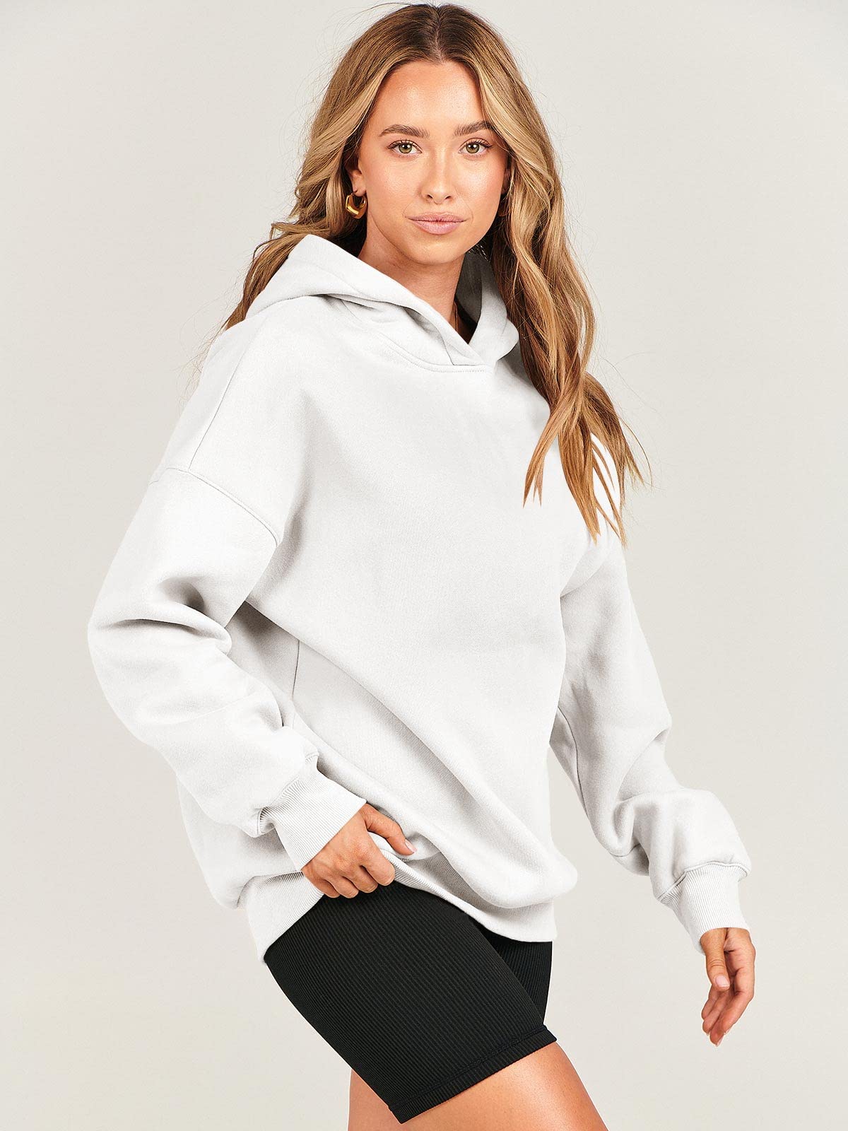 ANRABESS Women’s Fleece Oversized Hoodies Sweatshirt Solid Winter Pullover Hoodie Comfy Loose Fall Trendy Y2K Tops for Teens White A1023baise-M