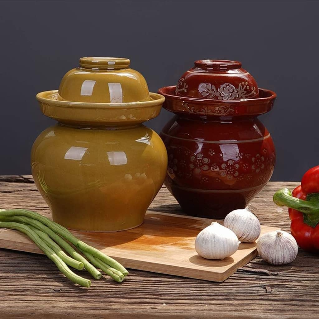 Ceramic Thickened Ceramics Fermenting Jar, Porcelain Pickling Jar,Crock Jar Stoneware Pot, Kimchi Pot with Lid Food Storage, Water Seal Fermenting Pickling Kimchi Crock 1KG jars (Size : 6.5KG) ( Size