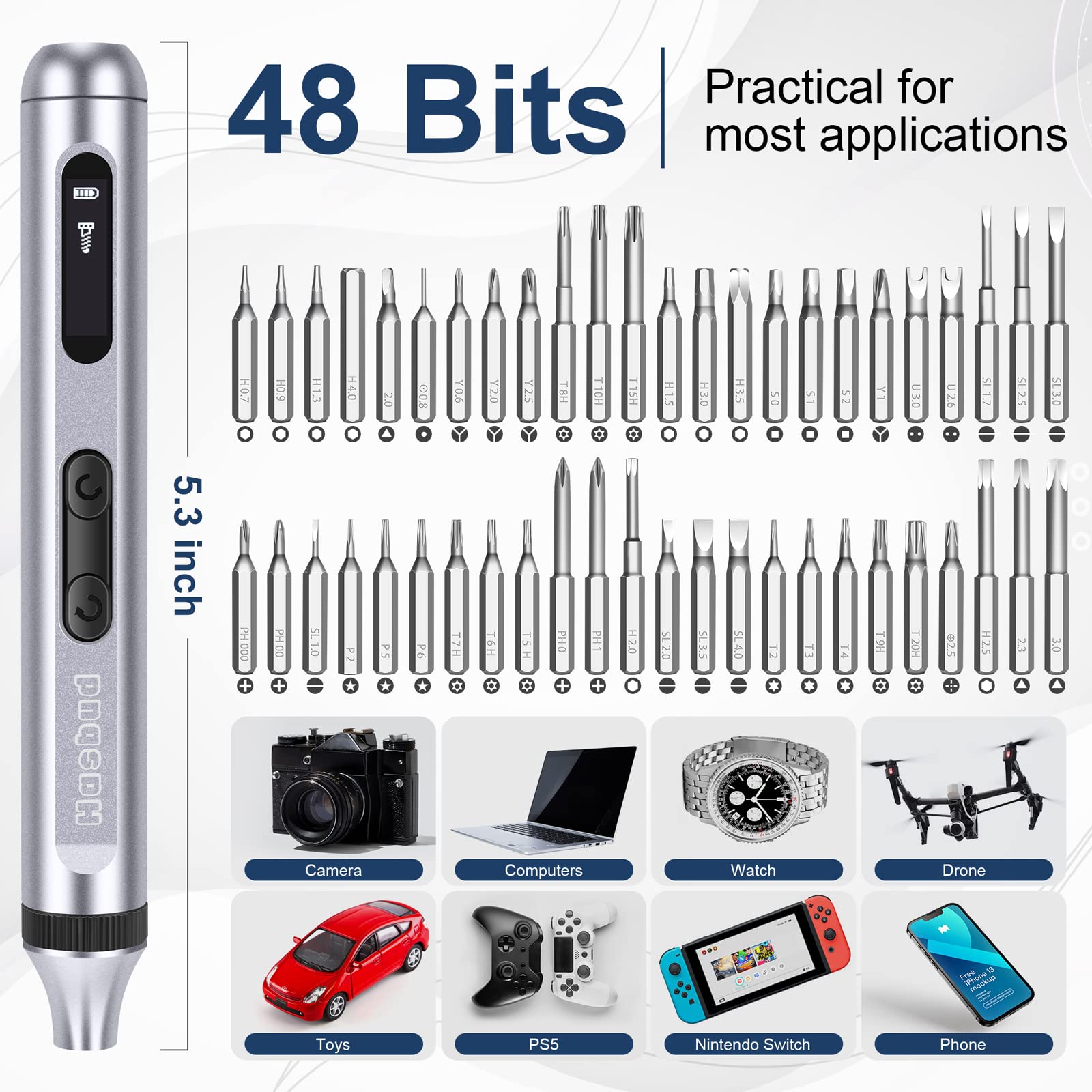 Mini Electric Screwdriver Kit, Precision Electric Automatic Screwdriver Cordless Set with 48 Magnetic Precision Bits, Rechargeable Portable Repair Tool Kit for Phone Camera Laptop Watch