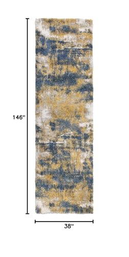 Noori Rug - Premium & Luxury Imported - Lux Madison Machine Made High Pile Abstract - Runner - Blue - Gold - 3'2" x 12'2", Entryway, Kitchen