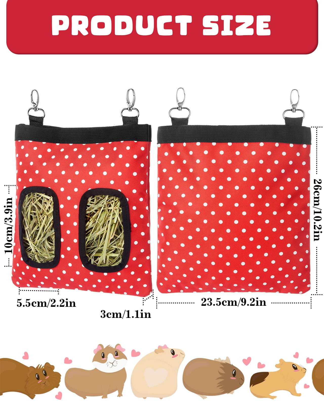 Petbank Rabbit Hay Feeder Guinea Pig Hay Feeder, Hanging Rabbit Hay Feeder Bag with 2 Holes for Chinchilla Hamsters Rabbit Guinea Pig Small Pets