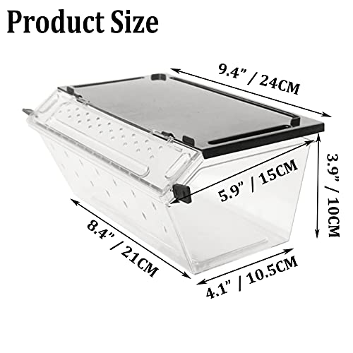 PINVNBY Reptile Feeding Box Transparent Snake Breeding Box Plastic Lizard Hatching Container Portable Gecko Habitat for Spiders Scorpions Frogs Tarantulas Turtles Hideout 9.4×4.1×3.9