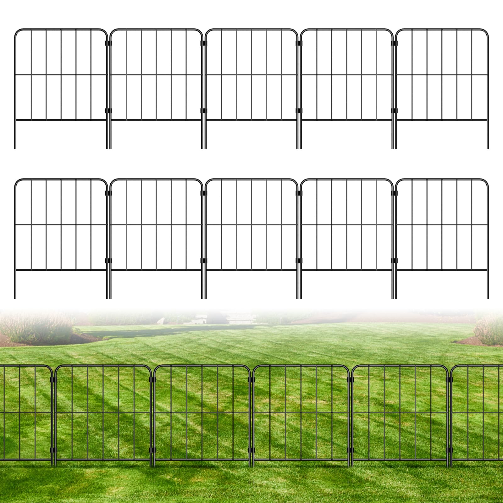 PINPON Small Decorative Garden Fence 10 Pack Animal Barrier Fence 10ft (L) x 16.5in (H) Rustproof Metal Wire Landscape Edging Border for Garden Yard Landscape Patio, Square