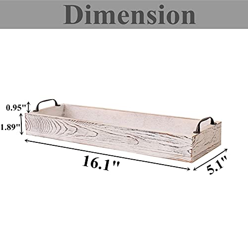 Rustic Wooden Serving Trays Rectangular Wood Serving Tray with Handle,Ottoman Tray for Living Room 16 Inch Long Narrow Tray for Serving Wine(whitewashed)
