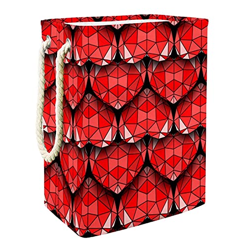 Waterproof Laundry Basket Large Collapsible Laundry Hamper With Handle 4 Detachable Rod, Red 3D Geometric Hearts Love Pattern Bedroom Storage Bin For Clothes, Toys