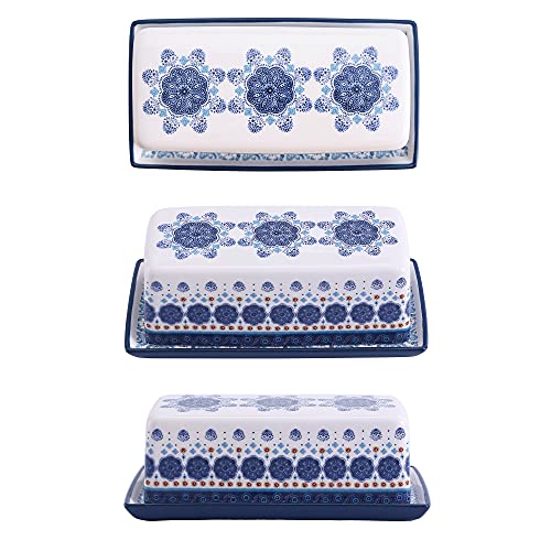 Bico Blue Talavera Ceramic Butter Dish with Lid, Butter Keeper for Counter, Kitchen, Dishwasher Safe