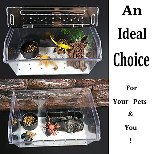 PINVNBY Reptile Feeding Box Transparent Snake Breeding Box Plastic Lizard Hatching Container Portable Gecko Habitat for Spiders Scorpions Frogs Tarantulas Turtles Hideout 9.4×4.1×3.9