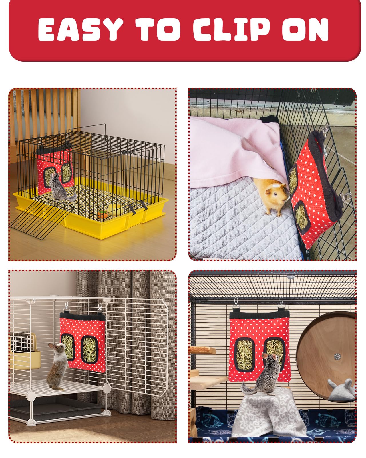 Petbank Rabbit Hay Feeder Guinea Pig Hay Feeder, Hanging Rabbit Hay Feeder Bag with 2 Holes for Chinchilla Hamsters Rabbit Guinea Pig Small Pets