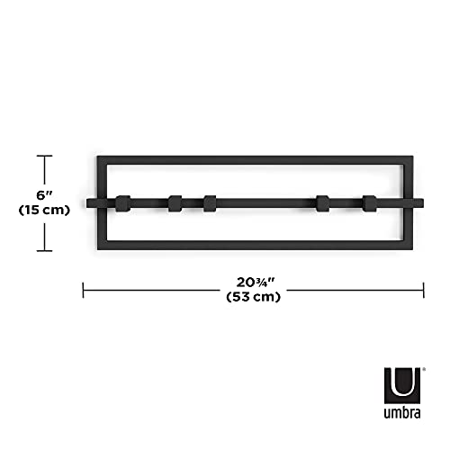 Umbra Cubiko Wall Mounted Modern, Sleek, Space-Saving Hanger with Retractable Hooks to Hang Coats, Scarves, Purses and More, 5, Black