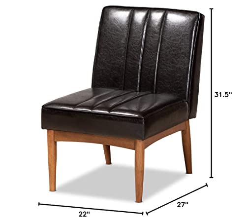 Baxton Studio Daymond Mid-Century Modern Dark Brown Faux Leather Upholstered and Walnut Brown Finished Wood Dining Chair