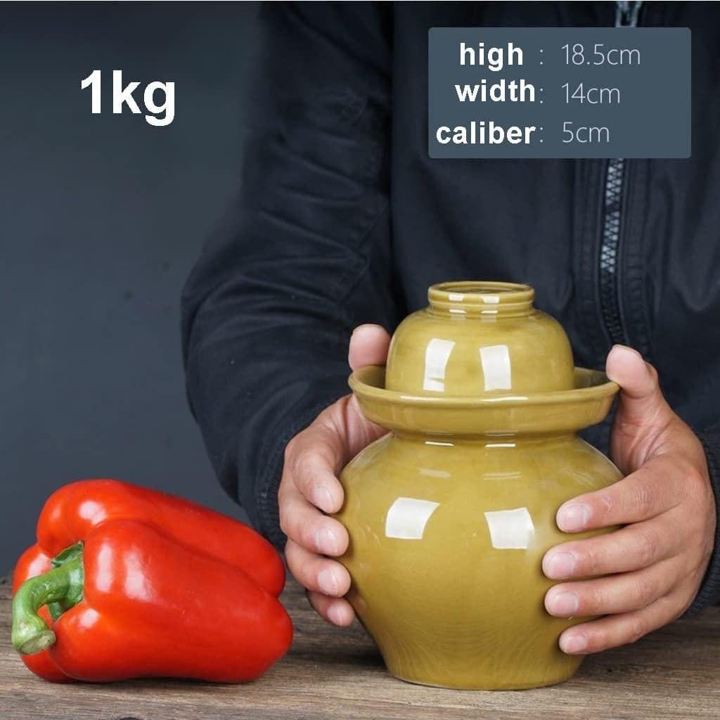 Ceramic Thickened Ceramics Fermenting Jar, Porcelain Pickling Jar,Crock Jar Stoneware Pot, Kimchi Pot with Lid Food Storage, Water Seal Fermenting Pickling Kimchi Crock 1KG jars (Size : 6.5KG) ( Size