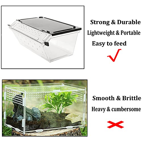 PINVNBY Reptile Feeding Box Transparent Snake Breeding Box Plastic Lizard Hatching Container Portable Gecko Habitat for Spiders Scorpions Frogs Tarantulas Turtles Hideout 9.4×4.1×3.9