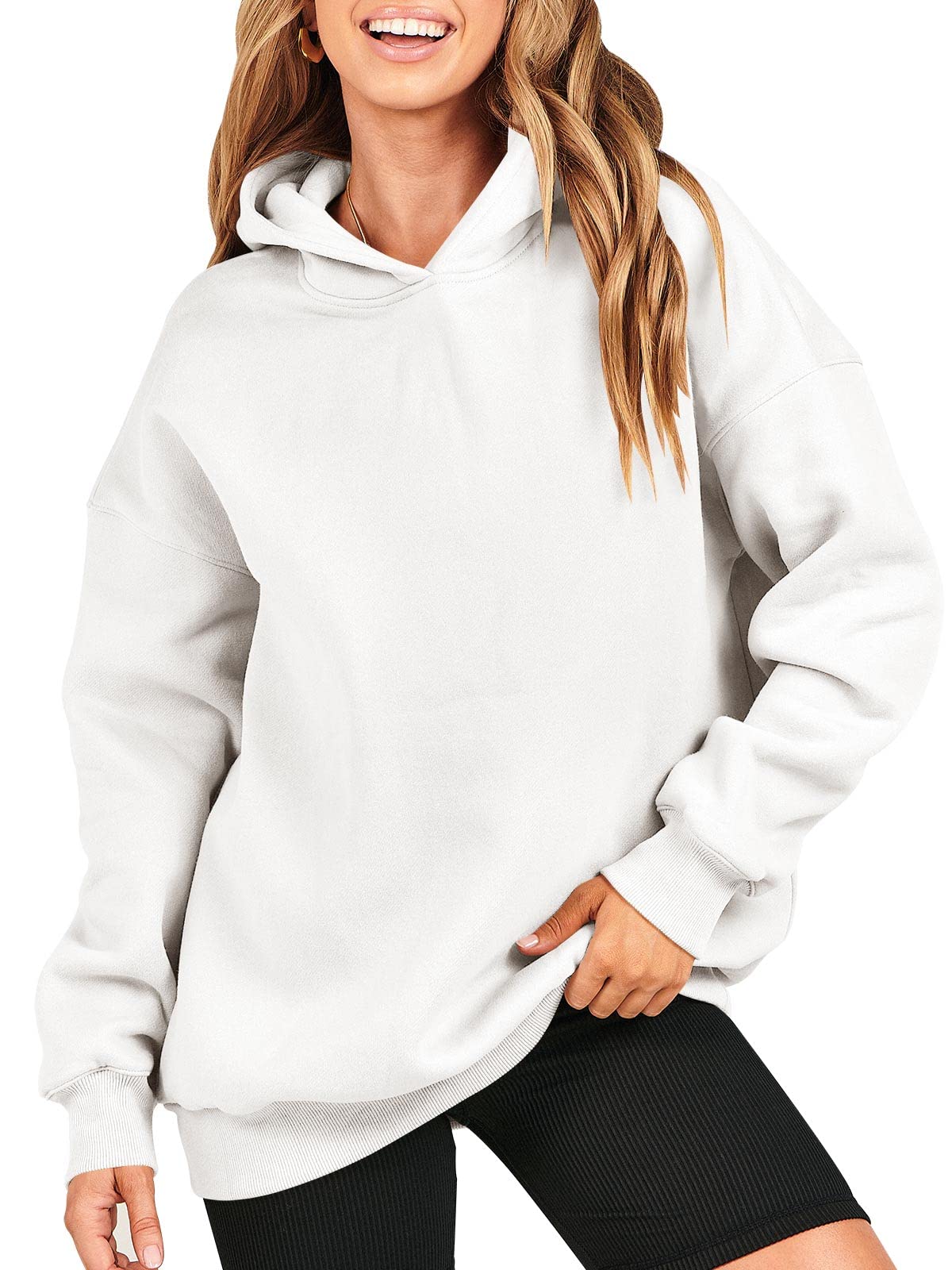 ANRABESS Women’s Fleece Oversized Hoodies Sweatshirt Solid Winter Pullover Hoodie Comfy Loose Fall Trendy Y2K Tops for Teens White A1023baise-M