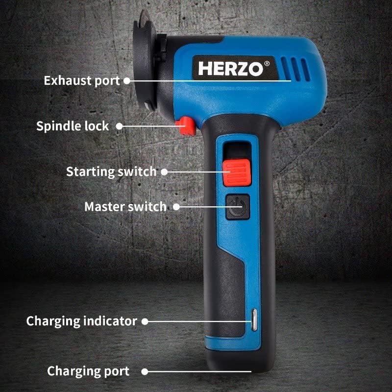 HERZO Cordless Mini Cutter (50mm), 7.2V Lithium Brushless Mini Angle Grinder for Cutting, Grinding,Polishing…