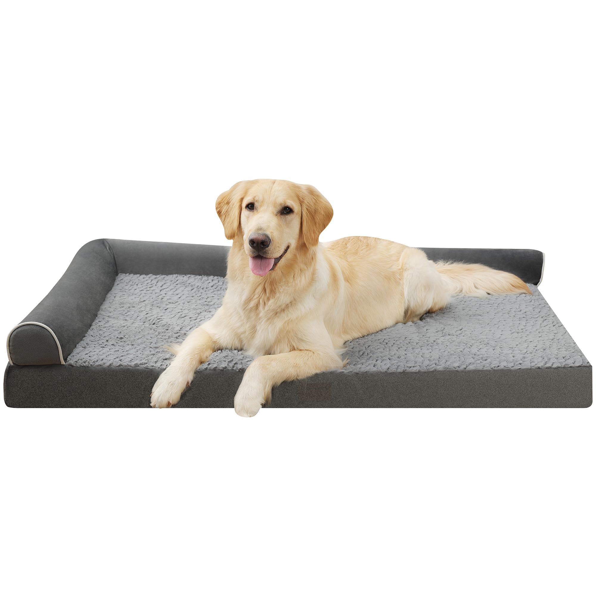 Orthopedic Dog Bed Waterproof Dog Beds for Large Dogs Deluxe Plush L-Shaped Dog Couch Beds with Egg Crate Foam Removable Washable Cover & Nonskid Bottom(Grey, L(36''x27''x6.5''))