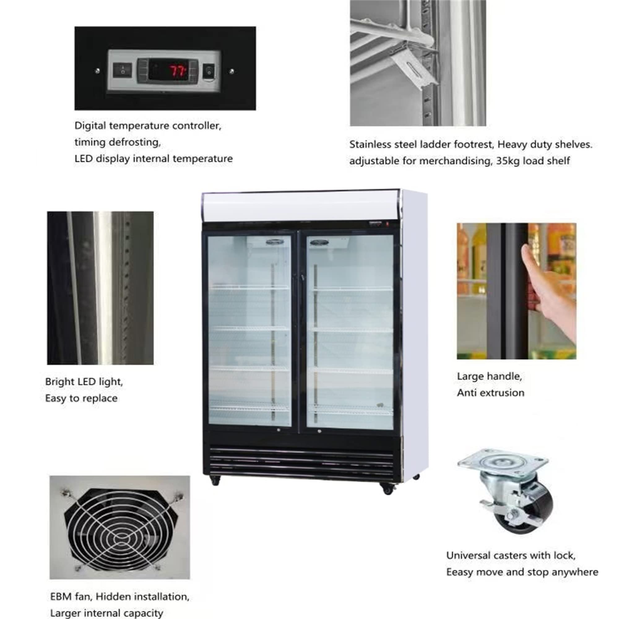 EMKK 51" 2 Refrigerator Beverage Swing Upright Commercial Display Large Capacity Glass Door Merchandiser Cooler, one size, Black