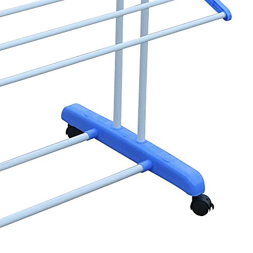 Gdrasuya10 66" Blue Folding Dryer Hanger with Casters, 3-Layer Portable Stand Towel Rack Clothes Drying Rack for Outdoor or Indoor (Blue)