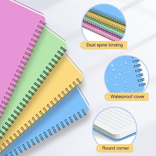 Spiral Notebook, 5.7" x 8.3" College Ruled Notebook with 4 Colors Spiral Journals for Women, 80 Sheets / 160 Pages Per Journal with Twin-Wire Binding, Thick Plastic Hardcover and 8mm Ruled Lined
