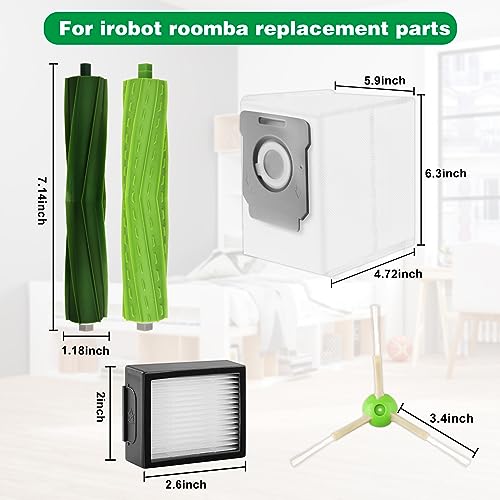 26 Pack Replacement Parts for iRobot Roomba E/i/j Series, E5 E6 E7 i2 i3 i3+i4 i4+ i6 i6+ i7 i7+ i8 i8+/Plus, 2 sets of multi-surface rubber roller brush 8 filters 8 side brushes 8 bags