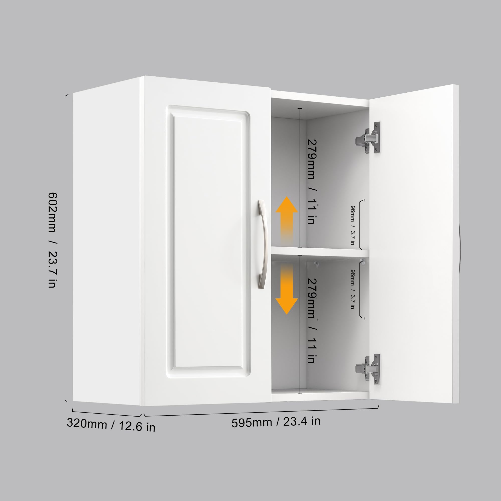 VANIRROR White Storage Cabinets, Bathroom Wall Cabinet Laundry Room Cupboard Over Toilet Space Storage Cabinet, Medicine Cabinet for Bathroom Kitchen with 2 Door and Adjustable Shelf