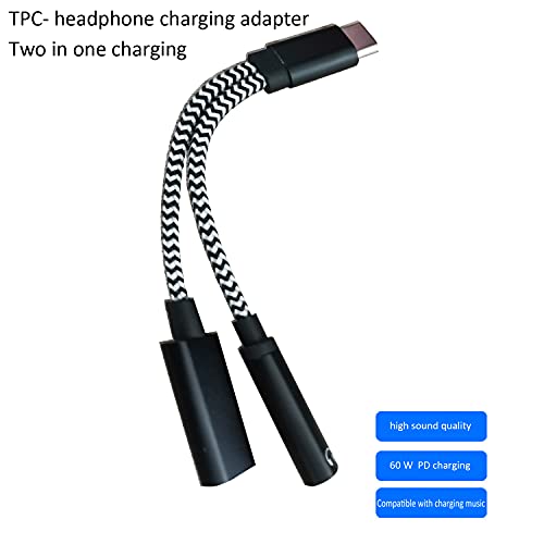 HLDInie USB c to 3.5 Headphone and Charger Adapter Type c Splitter 2-in-1 Aux Audio Jack high Resolution DAC and Fast Charging dongle Cable(Black)