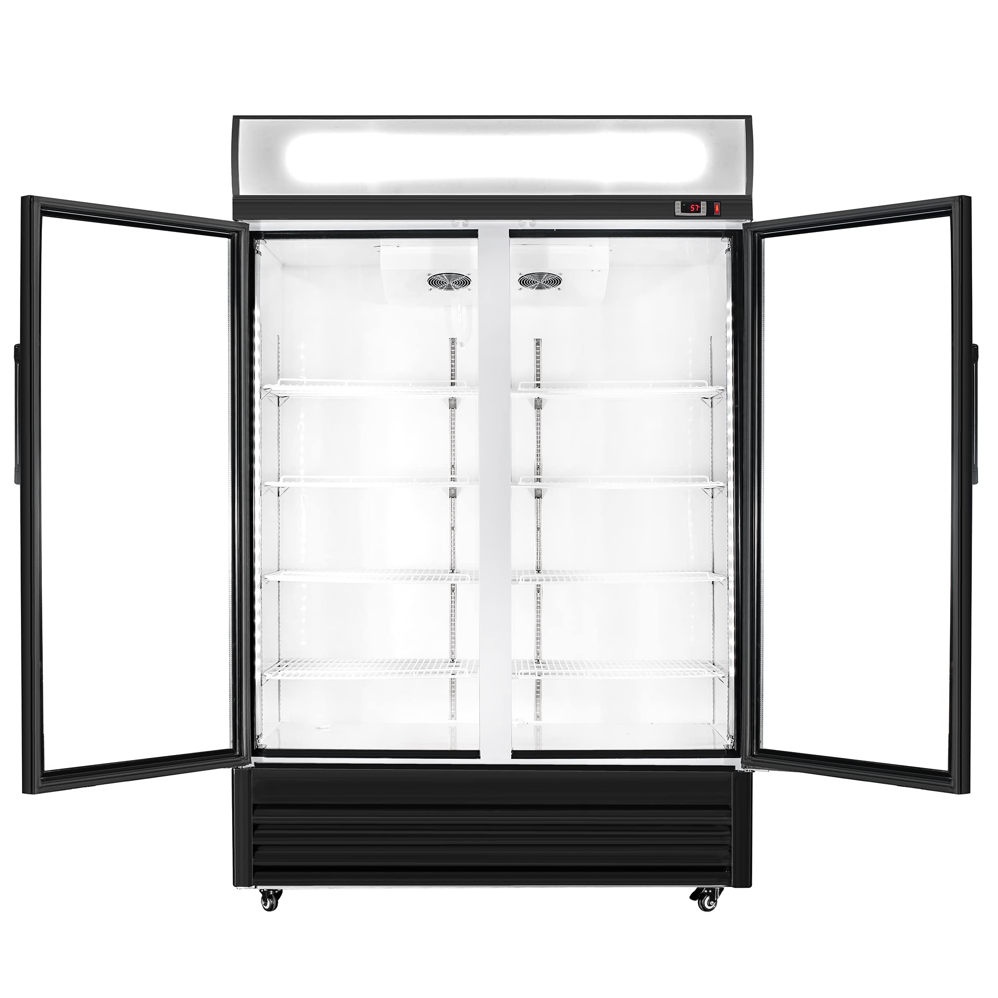 EMKK 51" 2 Refrigerator Beverage Swing Upright Commercial Display Large Capacity Glass Door Merchandiser Cooler, one size, Black