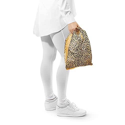 Outus 50 Pieces Leopard Print Plastic T-Shirt Bags Large Leopard Double-Print Treat Bags with Handles for Grocery Shopping Home Using, 5 Mil and 19 x 35 x 12 cm