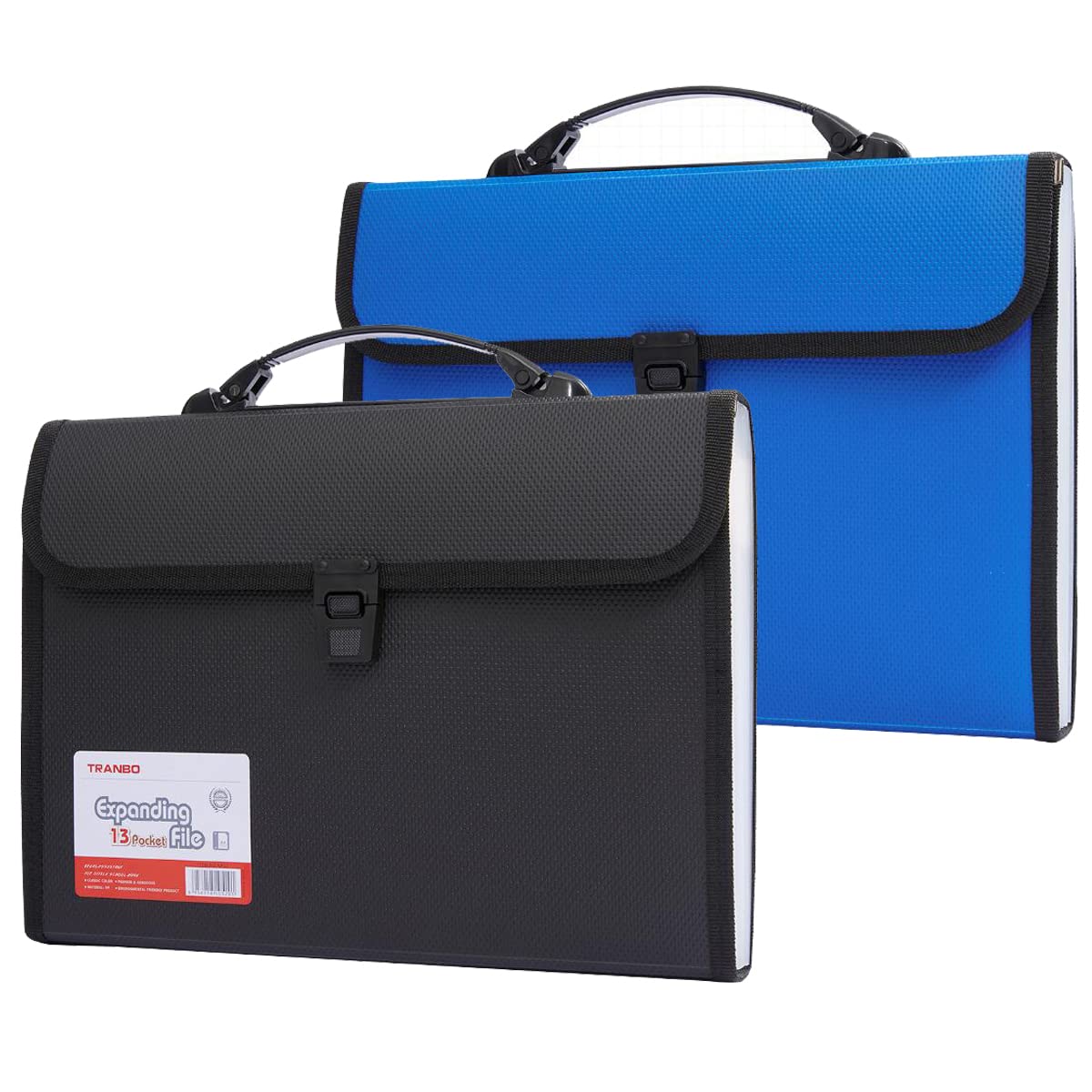 2 Pack Extra Large Legal Size/Foolscap 13 Pockets Accordion File Organizer with Handle, TRANBO Portable Expanding File Folder, Expandable Plastic Document Organizer for Travel School Office