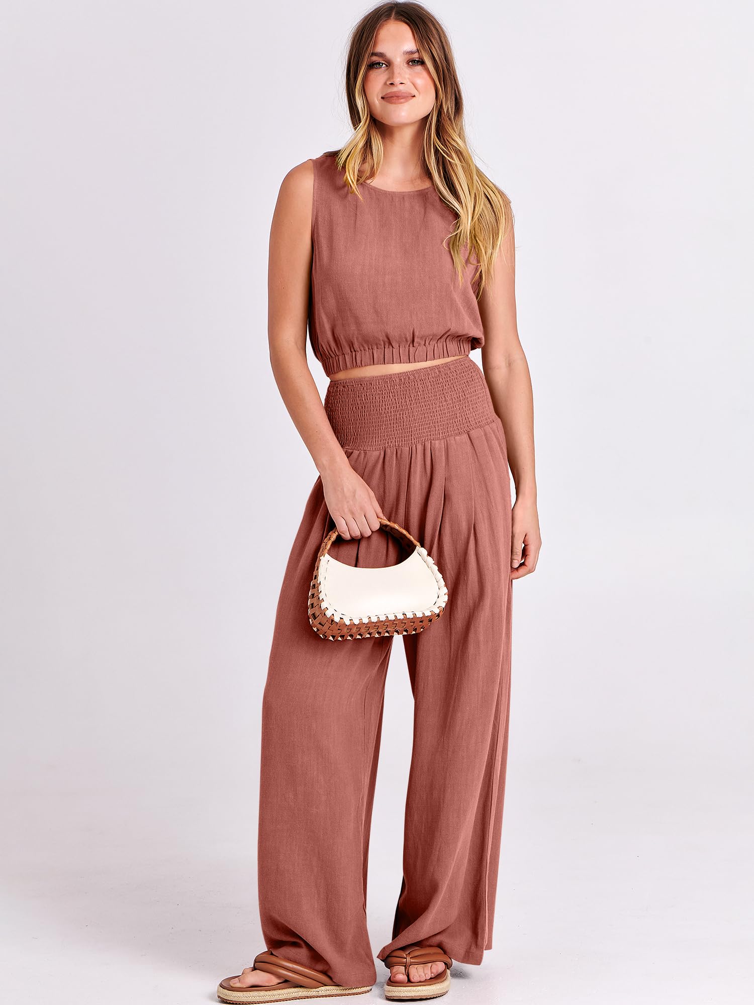 ANRABESS Women's 2 Piece Linen Lounge Set Casual Matching Pants Jumpsuit Summer Beach Travel Vacation Trendy Outfits X-Large