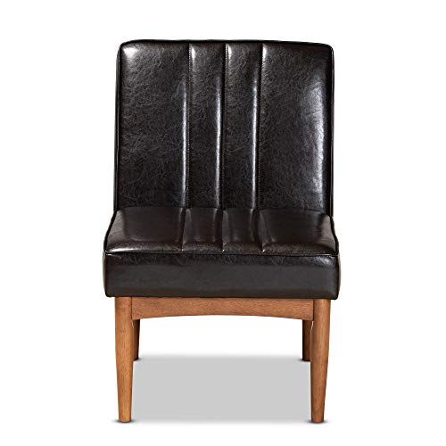 Baxton Studio Daymond Mid-Century Modern Dark Brown Faux Leather Upholstered and Walnut Brown Finished Wood Dining Chair