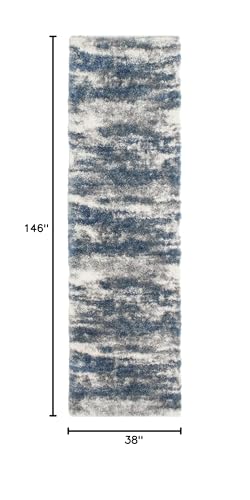 Noori Rug - Premium & Luxury Imported - Lux Madison Machine Made High Pile Abstract - Runner - Blue - Grey - 3'2" x 12'2", Entryway, Kitchen