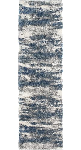 Noori Rug - Premium & Luxury Imported - Lux Madison Machine Made High Pile Abstract - Runner - Blue - Grey - 3'2" x 12'2", Entryway, Kitchen