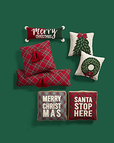 Mud Pie Merry Christmas Hooked Pillow, Red, Green