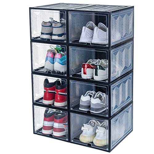 FORTUNE Shoebox storage containers with Ventilation Holes fits for Men Women Sneakers US Size Up to 14, Max Compression Force up to 100 LBS, Set of 2 Pack (Black) (YY2PKBlack)