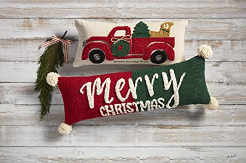 Mud Pie Merry Christmas Hooked Pillow, Red, Green