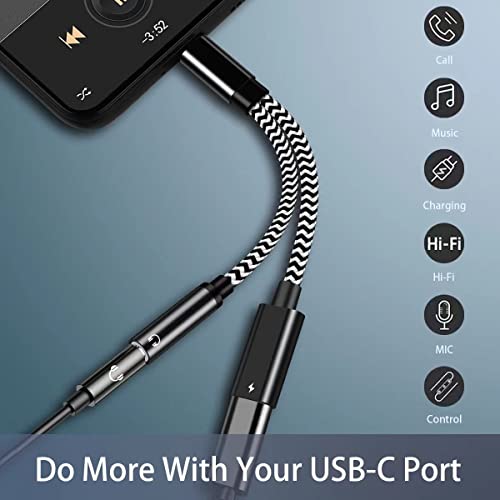HLDInie USB c to 3.5 Headphone and Charger Adapter Type c Splitter 2-in-1 Aux Audio Jack high Resolution DAC and Fast Charging dongle Cable(Black)
