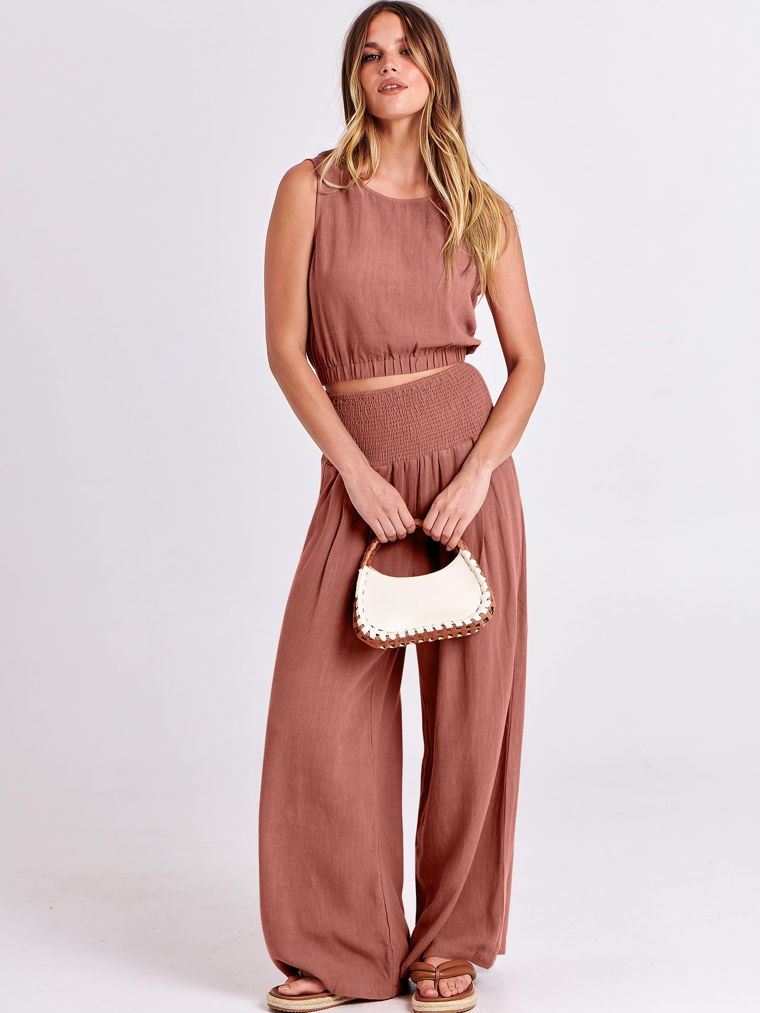 ANRABESS Women's 2 Piece Linen Lounge Set Casual Matching Pants Jumpsuit Summer Beach Travel Vacation Trendy Outfits X-Large