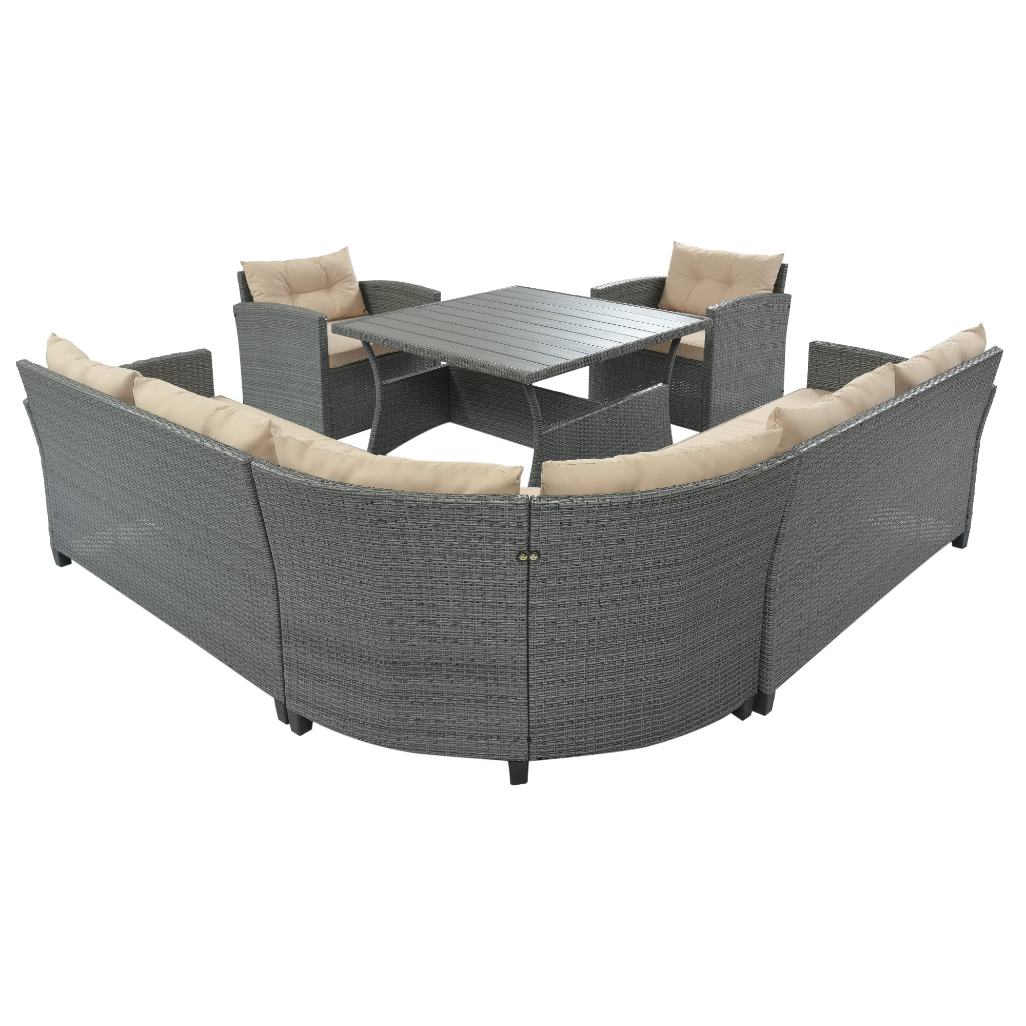 ERYE 6 Pieces Patio Conversation Furniture Sets Outdoor PE Rattan Wicker Sofa & Dining Table Group, 6Pcs All Weather Garden Seating Sectional with Rectangular Table, Armchairs, Loveseats and Corner