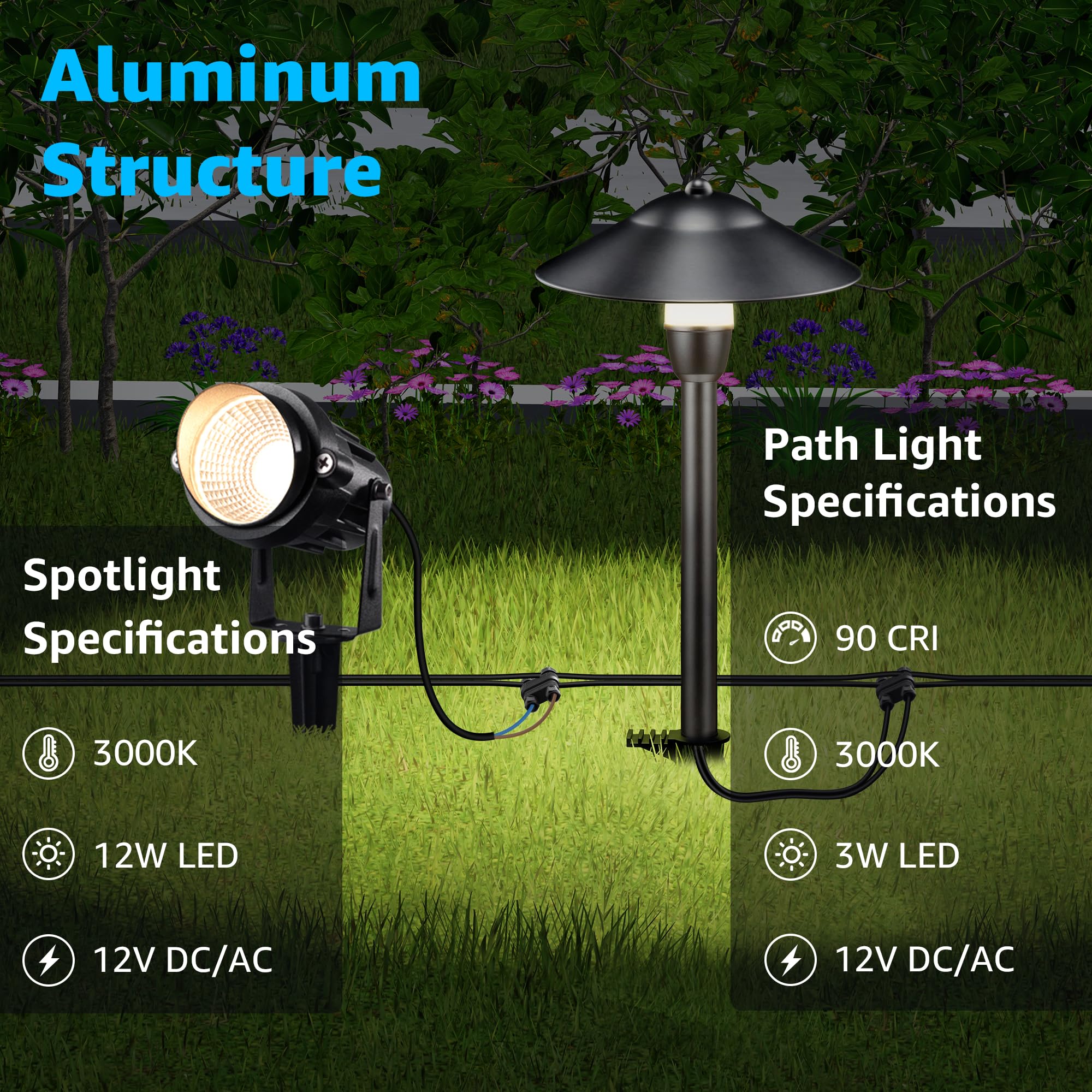 SUNVIE LED Landscape Lights Low Voltage Pathway Lights 12V Landscape Lighting Kit Aluminum Low Voltage Landscape Pathway Lights with Stake Waterproof for Walkway Yard Garden, 12 Pack with Connectors