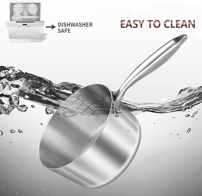 LOLYKITCH Whole Body Tri-Ply Stainless Steel Saucepan Set of 2,1QT & 3QT,Induction Pots,Saucepans with Lids,Oven and Dishwasher Safe.