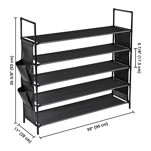 Yescom 5-Tier Shoe Rack Storage Organizer 25 Pair for Entryway,Hallway,Closet Black
