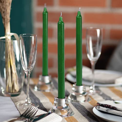 CANDWAX Green Taper Candles Pack of 4 - Straight Candles 12 inch Ideal as Unscented Candles, Dinner Candles and Table Candles - Slow Burning Candles Dripless - Smokeless Long Candlesticks
