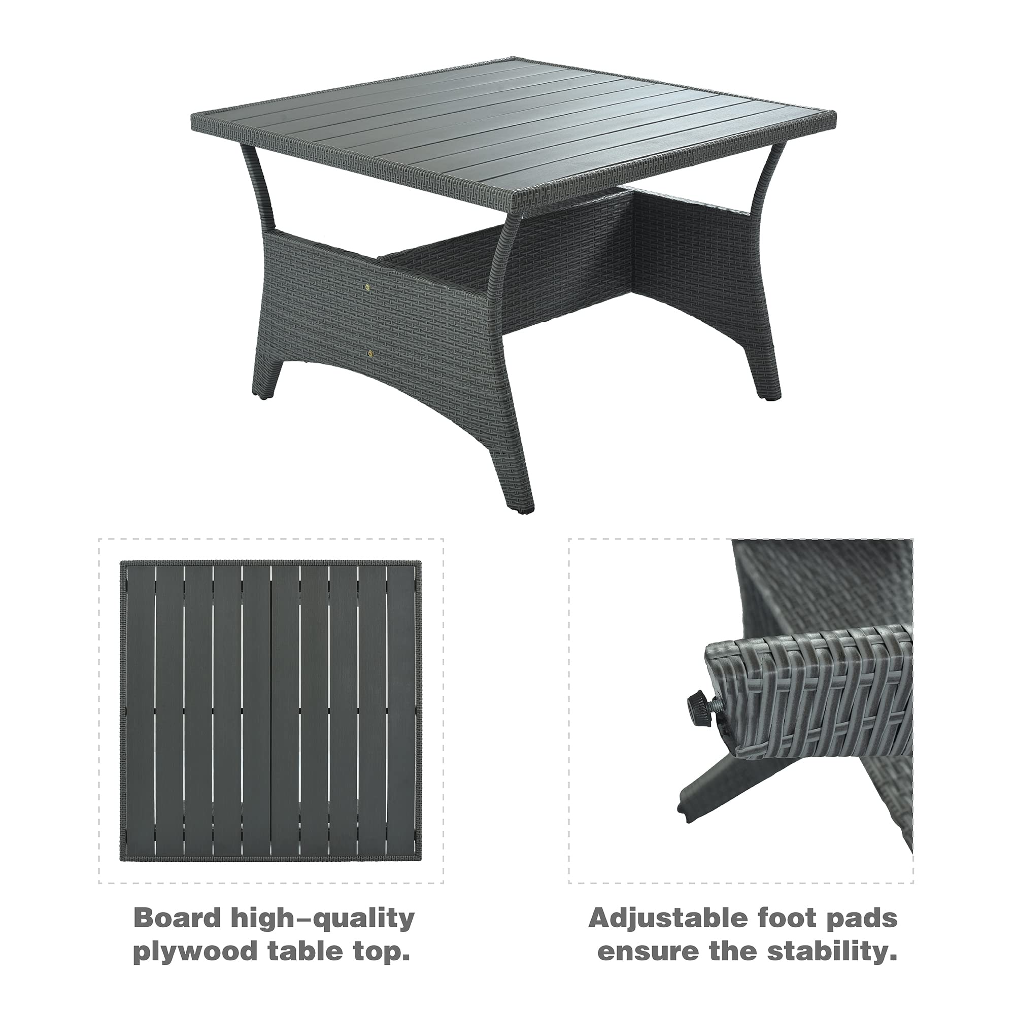 ERYE 6 Pieces Patio Conversation Furniture Sets Outdoor PE Rattan Wicker Sofa & Dining Table Group, 6Pcs All Weather Garden Seating Sectional with Rectangular Table, Armchairs, Loveseats and Corner