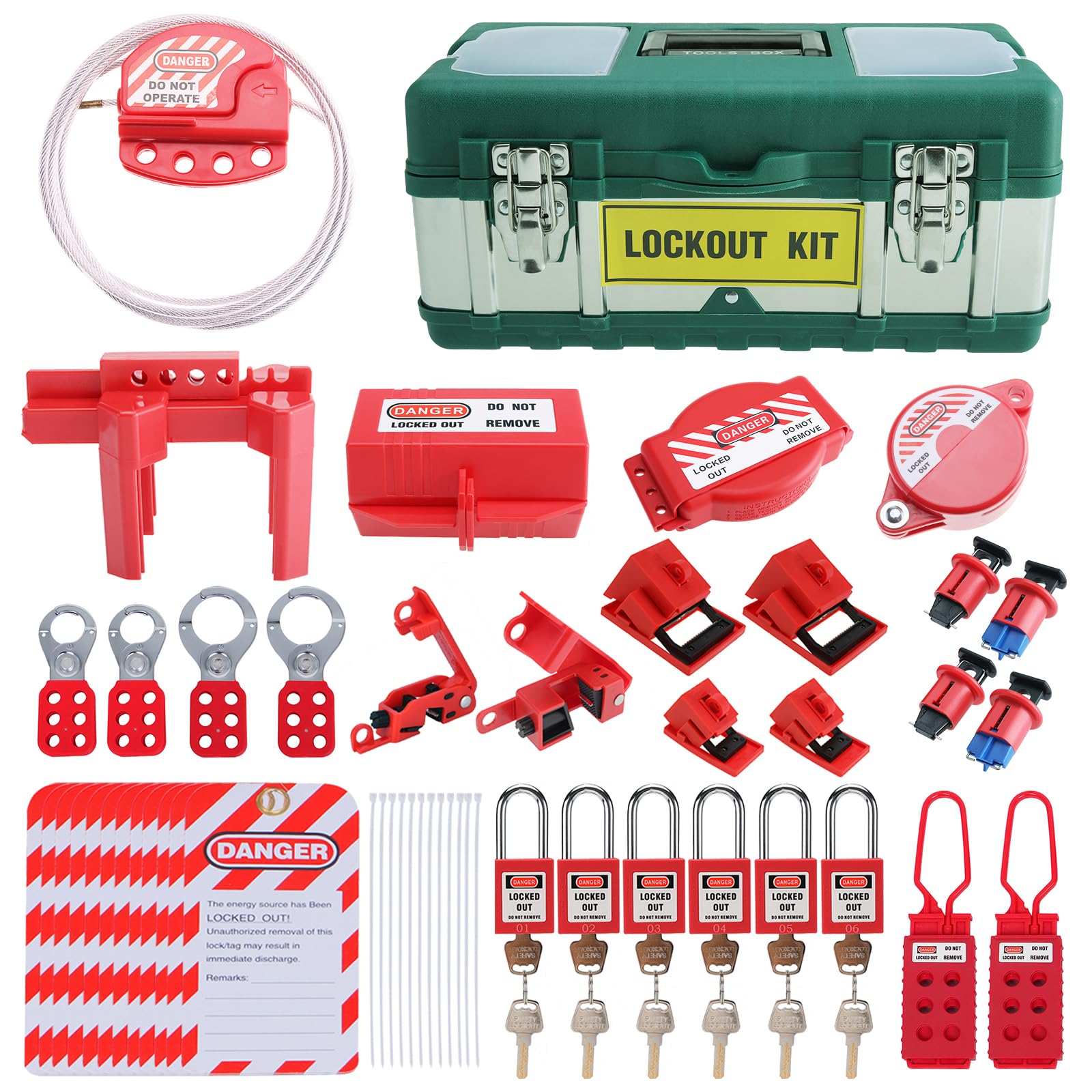 RealPlus Electrical Lockout Tagout Kit - Safety Padlocks, Gate Valve Lock, Ball Valve Lockout Device, Circuit Breaker Lockout, Hasp, Plug Lock, Cable Lockout, Loto Tags Set